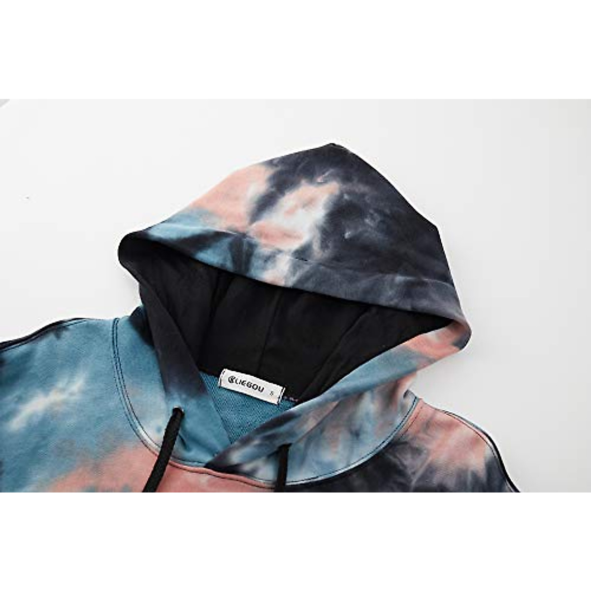 KLIEGOU Mens Tie-Dye Pullover Hooded Sweatshirt (288 Pink/Green L)