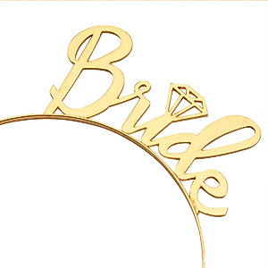 Bride to Be Set, 3pack Bride to Be Sash & Headband Tiara & Shoulder Length Veil Bachelorette Party Supplies Bridal Shower Decoration Accessories(Gold)