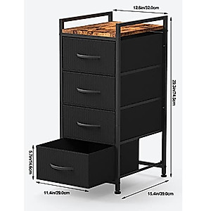 DOMYDEVM Small Storage Dresser for Bedroom 4 Drawer Chest Storage Tower Organizer Unit, Small Nightstand with Rolling Casters for Closet, Entryway, Hallway, Nursery Room, Black