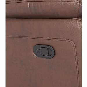 Gahowlen Genuine Leather Manual Reclining Sofa, 3-Seater Couch with Drop Down Table, Cup Holders & Magazine Bag, 3-Seat Dual Recliner Chair for Living Room Home Theater Office, Brown