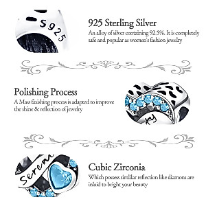 GOINEVA Birthstone Charms for Bracelet Necklace 925 Sterling Silver Love Heart Charms Happy Birthday Charms for Women Jewelry Gift（March）