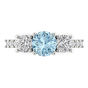 Clara Pucci 2 ct Round Cut Solitaire 3 stone Genuine Natural Aquamarine Engagement Promise Anniversary Bridal Ring 18K White Gold 7.75
