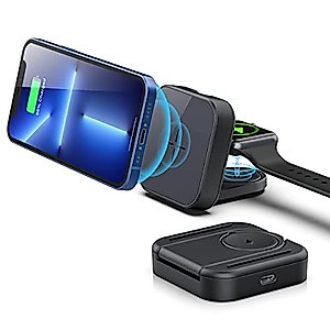 MURCIA 2 in 1 Magnetic Wireless Charger, Folding Dual Fast Magnetic Wireless Charging Station Stand Compatible with iPhone 13/12/ Pro Max/Mini/Apple Watch Se/7/6/5/4/3/2/1