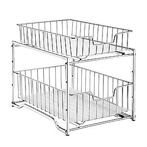 Simple Trending Stackable 2-Tier Vertical Bathroom Storage Under Sink Cabinet Organizer, Toilet Vanity Organizer Drawers, Chrome