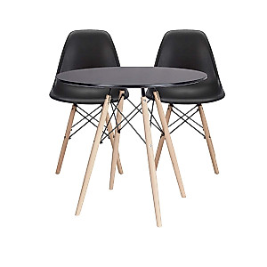 CangLong Modern Round Office Side Table in Black with Beech Wood Legs for Kitchen Living Bedroom