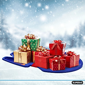 Superio Downhill Snow Saucer Sled 37" Snow Slider for 4 Riders, Huge Round Plastic Sled with Pull Ropes for Kids and Adults, Blue Disc Sled