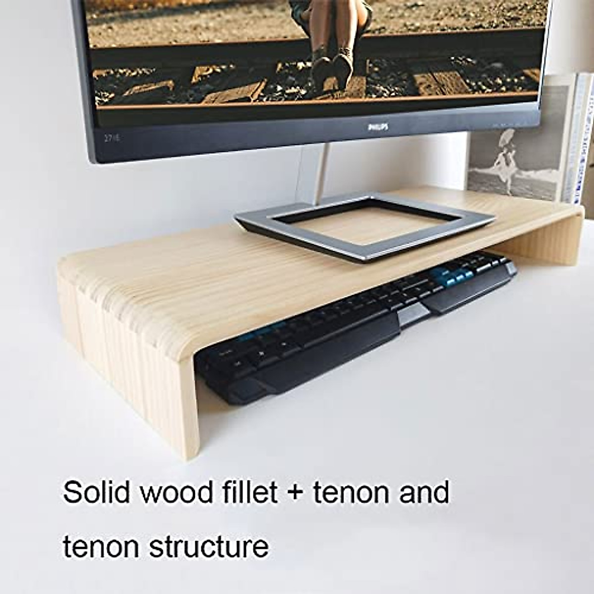 TsoLay Solid Wood Monitor Stand Riser, Practical Laptop Stand Desk, Computer Laptop Riser Shelf for Printer Pc Home and Office Use Save Space