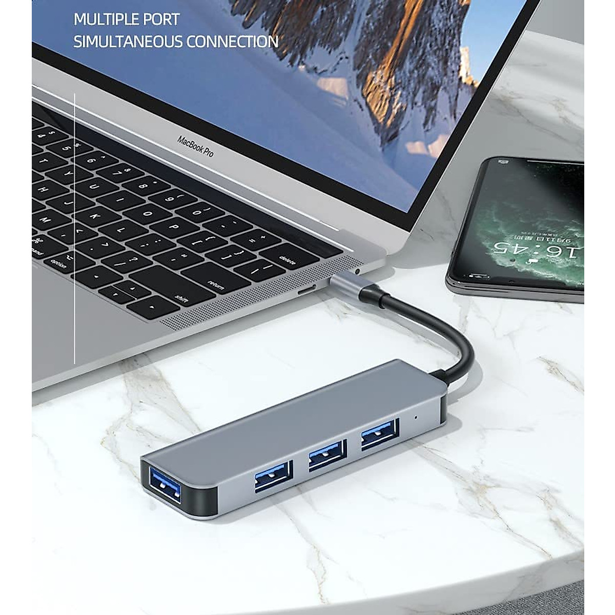 4 in 1 Type-C to 4USB Smart Dock Compatibility 1*USB 3.0 3*USB2.0 Aluminum Alloy Enclosure