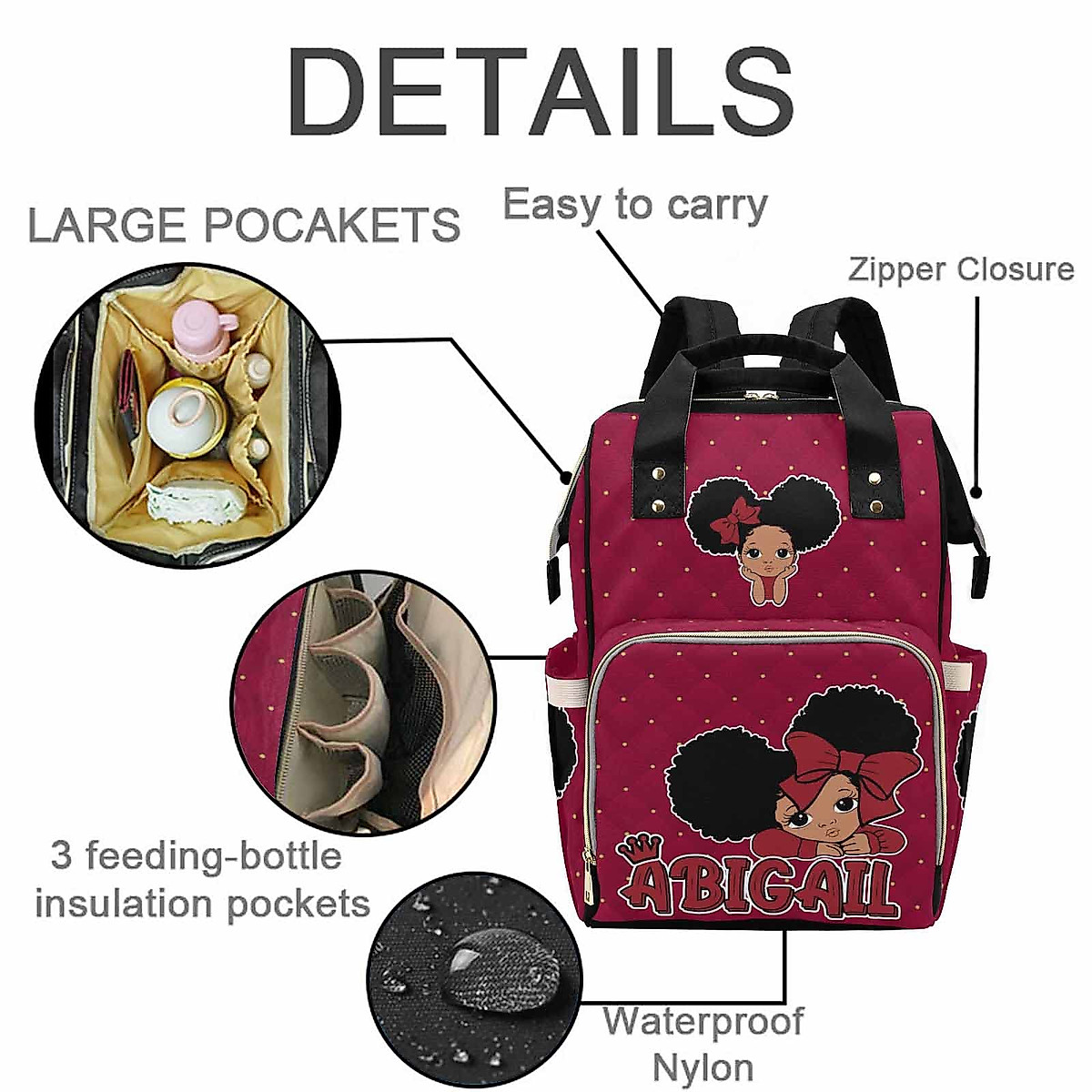 M YESCUSTOM Custom Diaper Bag Backpack with Name Personalized Red Mommy Backpack for Women Travel Holiday Gift for Wife