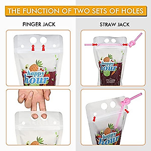 100 Pcs Zipper Plastic Pouches Drink Bags, Heavy Duty Hand-Held Translucent Frosted Reclosable Stand-up Bag 2.4" Bottom Gusset with 100 pcs Straws & Funnel Included