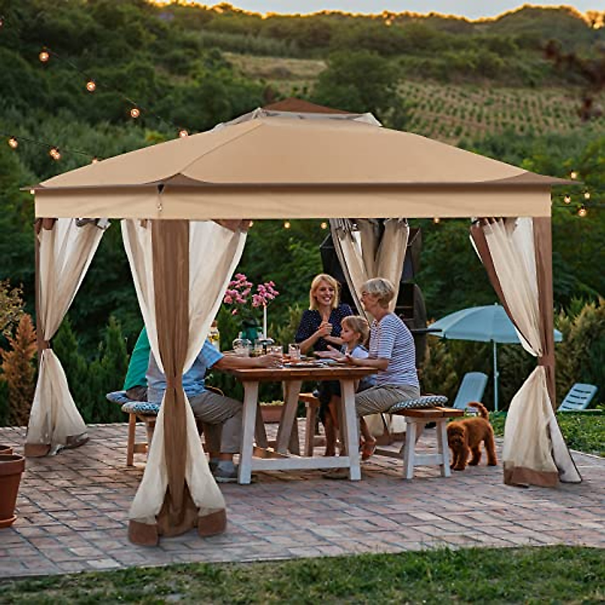 UDPATIO Pop Up Gazebo 11'x11' Patio Instant Gazebo Tent with Mosquito Netting, Outdoor Canopy Shelter with 121 Square Feet of Shade, Soft Top Metal Frame Gazebo for Lawn, Garden, Backyard and Deck