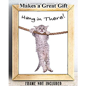 Hang in There - Motivational Quote Encouragement Poster, Inspirational Art Animal Print for Home Decor Office Decor, Cute Gift Idea for Cat Lovers, 11x14 Unframed Art Print Poster