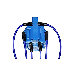 A-Team Performance - 8.0 mm Silicone Spark Plug Wires with Black 90-Degree Boot for HEI Distributor - Compatible with Ford Truck 6 Cylinder 250 300 4.9L Blue