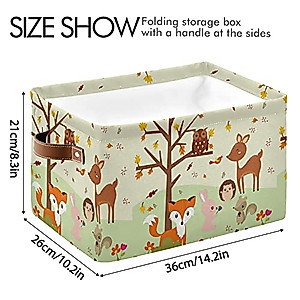 Large Storage Basket Forest Fox with Owls Foldable Storage Box Organizer Bins with Handles for Bedroom Home Office
