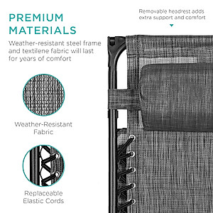 Best Choice Products Folding Zero Gravity Outdoor Recliner Patio Lounge Chair w/Adjustable Canopy Shade, Headrest, Side Accessory Tray, Textilene Mesh - Gray