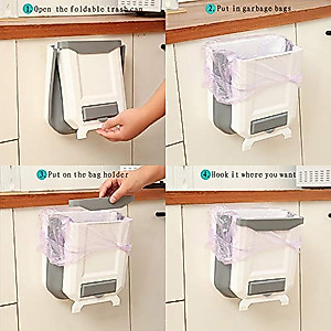 Hanging Kitchen Trash Can,Small Foldable Hanging Trash in Kitchen,Collapsible Waste Bin Trash for Cabinet/Car/Bathroom/Bedroom Trash Can Small, 2.2 Gallon,Gray