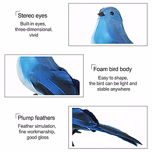 Lazyspace 12Pcs Artificial Christmas Birds,Simulation Feathers Foam Birds with Metal Clip,Mini Birds for DIY Crafts Decoration Home Garden Wedding Party Xmas Tree Ornament,Blue