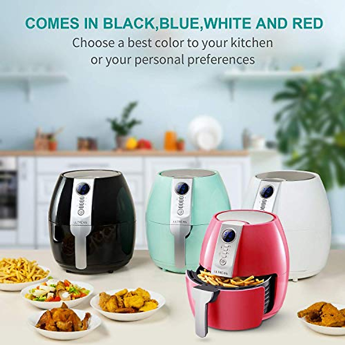 Ultrean Air Fryer, 4.2 Quart (4 Liter) Electric Hot Airfryer Oven Oilless Cooker with LCD Digital Screen and Nonstick Frying Pot, UL Certified, 1-Year Warranty, 1500W (Black)