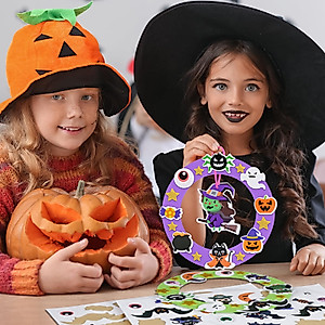 Fennoral 8 Pack Halloween Wreath Craft Kit for Kids Make You Own Halloween Wreath Foam Sticker DIY Halloween Arts and Crafts for Girls Boys Party Activities Art Ornament Halloween Decoration Supplies