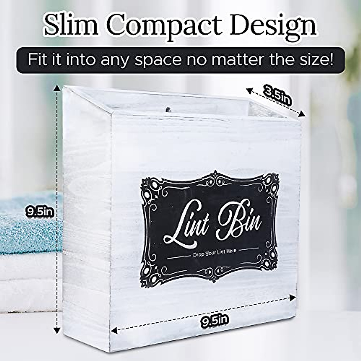 Modern 5th Magnetic Lint Bin for Laundry Room Decor - White Rustic Wooden Lint Holder - Elegant Laundry Room Organization and Storage - Unique Housewarming and First Apartment Gift Idea