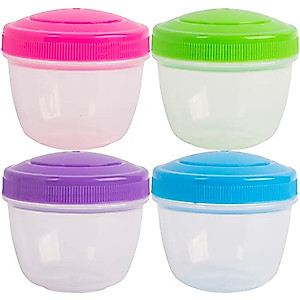 Snack Containers (4 Set) - 4.75 Oz Small Food Storage Cups with Lids - Fruit, Nuts, Sauce, Condiments, Salad Container for Lunch Box - Reusable Dessert Cups, Microwave and Freezer Friendly, BPA-free (S/4 Multi)