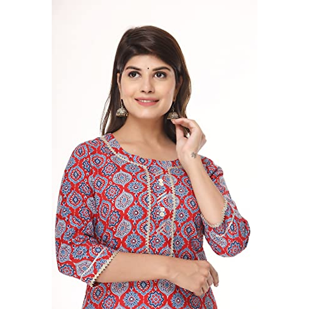 Vihaan IMPEX Indian Kurti Set with White Pant for Women Red