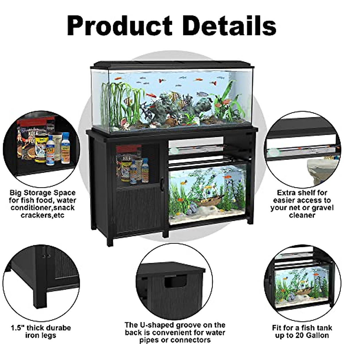 GDLF 55-75 Gallon Fish Tank Stand Heavy Duty Metal Aquarium Stand with Cabinet for Fish Tank Accessories Storage,52" L*19.68" W,850LBS Capacity