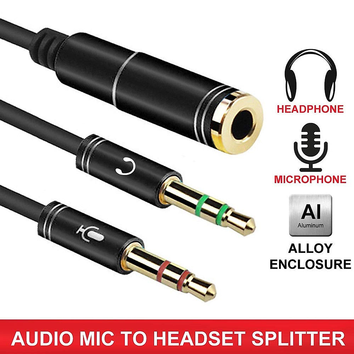 T Tersely Headphone 3.5mm Splitter Mic Cable for Computer, Headset 3.5mm Female to 2 Dual Male Microphone Audio Stereo Jack Earphones Port Connector to Gaming Speaker PC Adapter