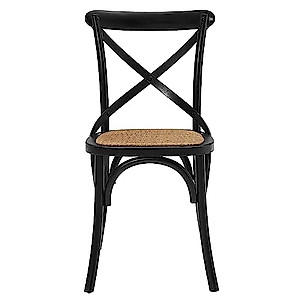 Modway Gear Rustic Modern Farmhouse Elm Wood Rattan Dining Chair in Black
