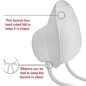 Skeleteen Vintage Old Fashioned Bonnet - White Colonial Pioneer Prairie Felt Sun Hat Costume Bonnets for Women and Children