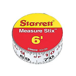 Starrett Tape Measure Stix with Adhesive Backing - Mount to Work Bench, Saw Table, Drafting Table - 3/4" x 6', English Metric, Left-Right Reading - SM66W