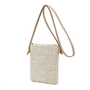 Bycobecy Straw Beach Bag for Women, Small Beach Purse Cute Straw Crossbody Bag, Summer Clutch Purse Straw Shoulder Bag Vacation Straw Handbag (Beige)