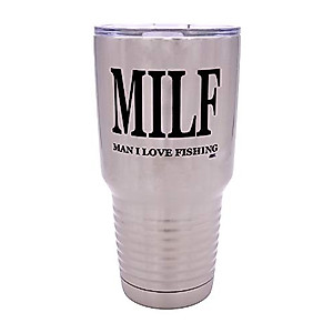 Rogue River Tactical Large Funny Fishing 30 Ounce Travel Tumbler Mug Cup w/Lid MILF Man I Love Fishing Fishing Gift Fish