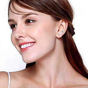 6 Pairs Round Ball Stud Earrings Pack in 18k Rose Gold, White Gold Plated Color with Opal, CZ Stone