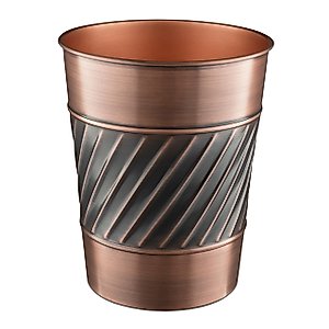 Monarch Abode 39628 Handcrafted, Wave Embossed, Metal Wastebasket Trash Can for Home Office Bedroom, Decorative Wastebasket, Modern Bathroom Decor, Durable, Antique Copper Finish