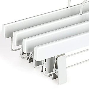 TOPIA HANGER All White Wooden Pants Hangers, Wood Skirt Hangers with Clips, Deluxe Jeans Hanger with 360°Swivel Anti-Rust Flat Hook, Smooth Finish Wood Hangers for Slacks Trousers 20 Pack -CT03W