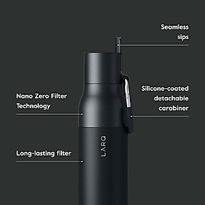 LARQ Bottle Filtered - Insulated Stainless Steel Water Bottle BPA Free with Nano Zero Technology and Long-Lasting Filters, Obsidian Black, 17oz