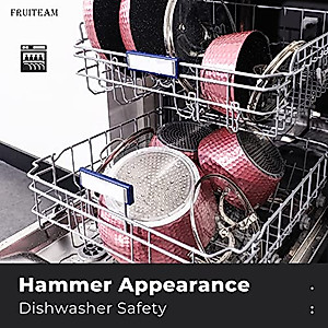 FRUITEAM Hammered Cookware 16-Piece Home Kitchen Ware Pots Pan Set with Non-stick Coating, Aluminum Induction Cooking Pots, Includes Fry Pans, Saucepans, Stock Pots, Rose