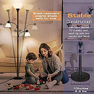 Luvkczc Torchiere Floor Lamp, Floor Lamps for Living Room, Modern Standing Lamp Tall Pole Lamp with Lampshade, Black Finish Bright Corner Light for Bedroom, Office, Reading