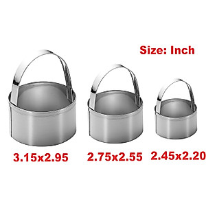 3 Pieces Round Biscuit Cutter with Handle - Stainless Steel Round Circle Doughnut Cutter Baking Molds Assorted Size