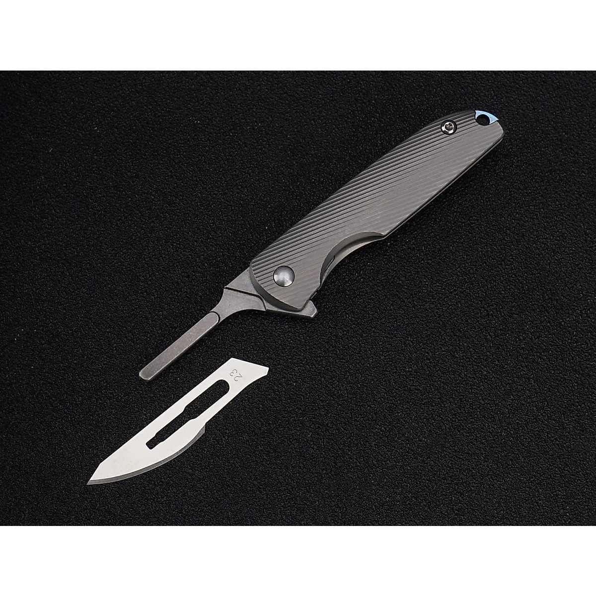 TENCHILON Ti28 Premium Mini Flipper Scalpel Folding Pocket Knife with 10pcs #24 Replaceable Blade, Textured 6AL4V Titanium Handle with Frame Lock Utility EDC Knives,