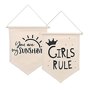 Canvas Hanging Flag Banner Wall Sign Decor Gift - 26 Letters Shower Gift - Baby Room Pendant for Baby Kids Girl Boy Nursery Teen Room Playroom Front Door - 11.81in x 13.5in