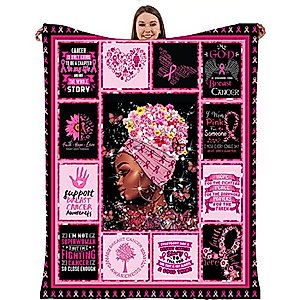 Breast Cancer Awareness Hopes Throw Blanket 50x60inch Black Women Breast Cancer Survivor Gifts for Women Ultra Soft Cozy Lightweight Flannel Blanket for Bed Sofa Living Room