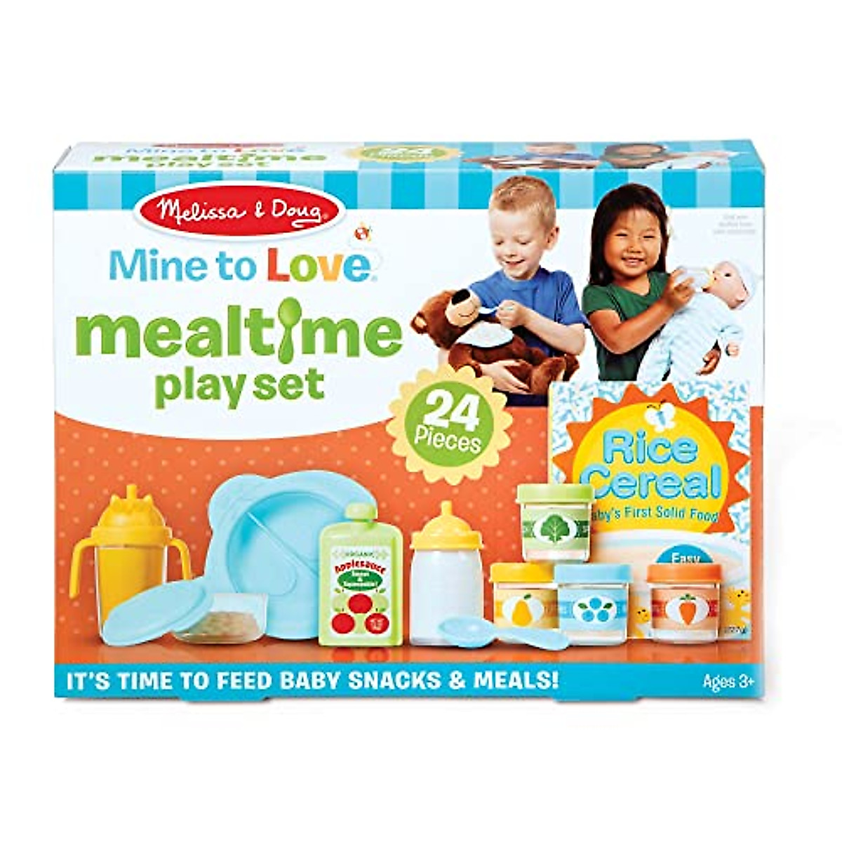 Melissa & Doug Mine to Love Mealtime Play Set for Dolls with Bottle, Pretend Baby Food Jars, Snack Pouch, More (24 pcs)