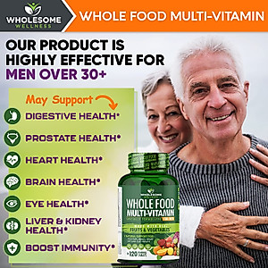 Whole Food Multivitamin for Men - Natural Multi Vitamins, Minerals, Organic Extracts - Vegan Vegetarian - 120 Tablets