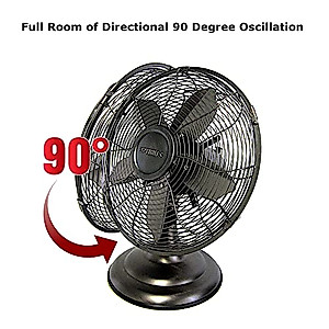 Optimus F-6212A F-6212A 3-Speed 60-Watt 12-In. Portable Retro Oscillating Table Fan