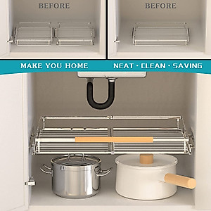 MIYUPTC Expandable Sliding Basket, Pull-Out Cabinet Organizer, Heavy Duty Slide Out Pantry Shelves Sliding Drawer Storage for Kitchen, Under Sink, Wardrobe, 2 Pack Chrome 16.6''-27.8''W x 22''D