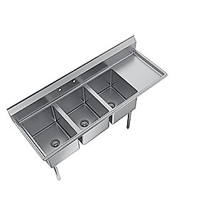 Elkay Foodservice 3 Compartment Sink, 54.5"X25.75" OA, 36" Working Height, 16X20 Bowl, 14 Deep, 9.75" Backsplash, Right 18" Drainboards, 8" On Center Faucet Hole, Galvinized Legs, Adjustable Feet, 16 Gauge 300 Series Stainless Steel, NSF Certified