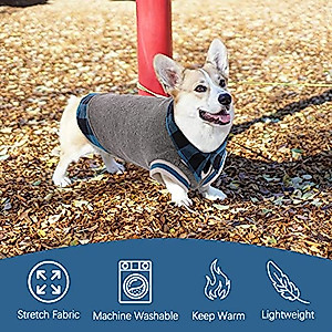 Kuoser Dog Sweater, Fleece Lined Warm Pullover Dog Jacket,Windproof Dog Winter Coat Pet Apparel Outfit, Plaid Thickening Dog Knitwear Sweatershirt with Leash Hole for Small Medium Dogs Cats