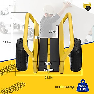 Courtco Heavy Duty Panel Dolly, Slab Dolly, Two Nice Handles, 10" Solid Rubber Tires, Super Weight 1000 LBS, All-Terrain Movement for Heavy Drywall Sheet & Door Material (Yellow)
